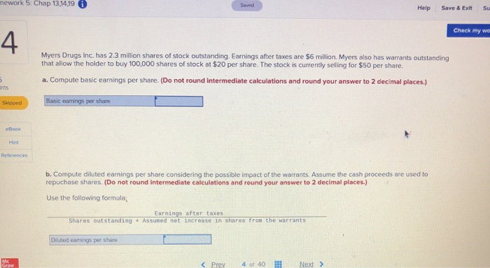 Solved mework 5: Chap 13,14,19 Help Save & Ext Su Check my | Chegg.com