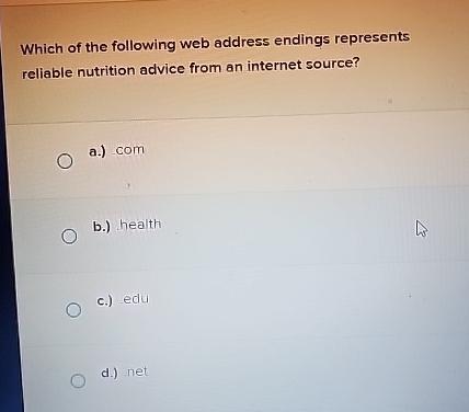 Solved Which of the following web address endings represents | Chegg.com
