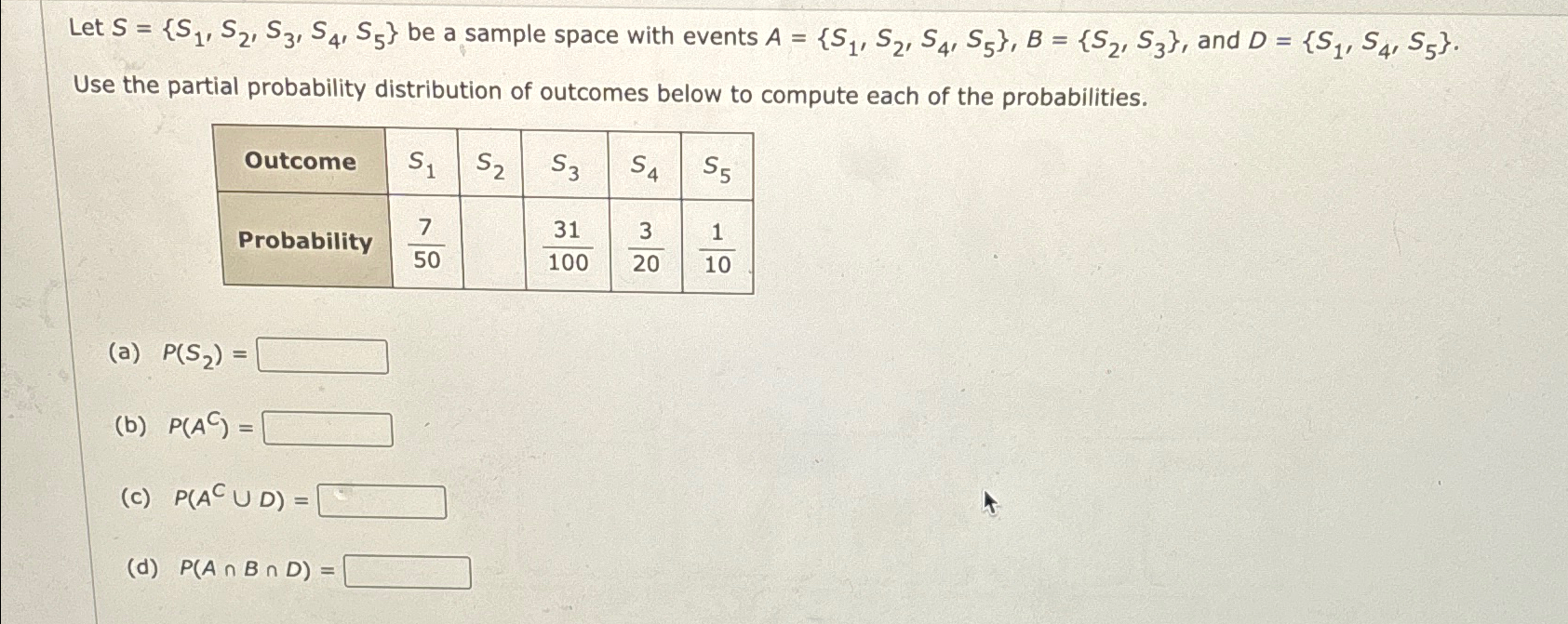 Solved Let S={S1,S2,S3,S4,S5} ﻿be a sample space with events | Chegg.com