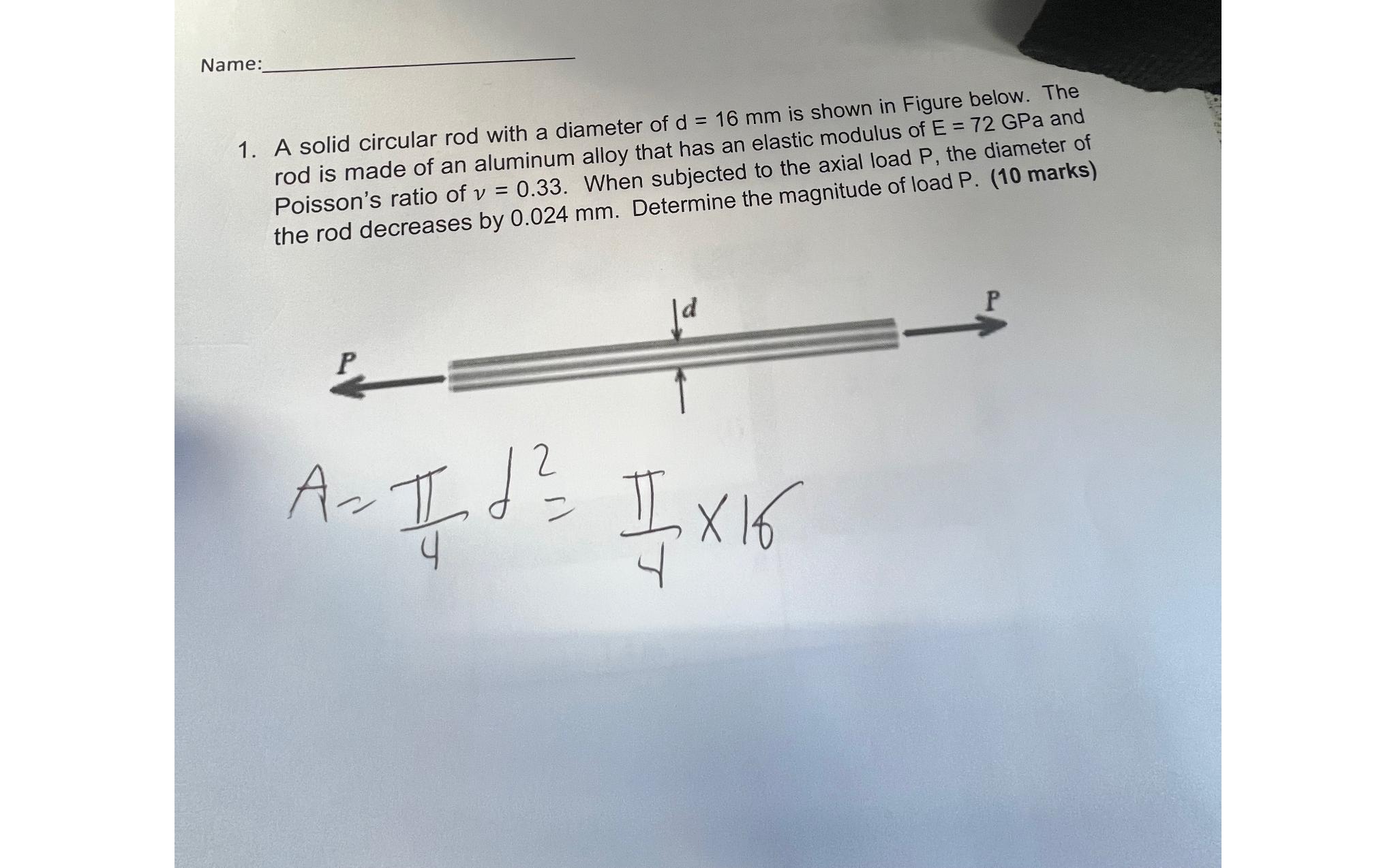 Solved =?A=π4d2=π4×161 | Chegg.com