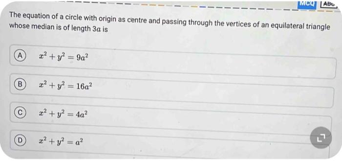 Solved The equation of a circle with origin as centre and | Chegg.com