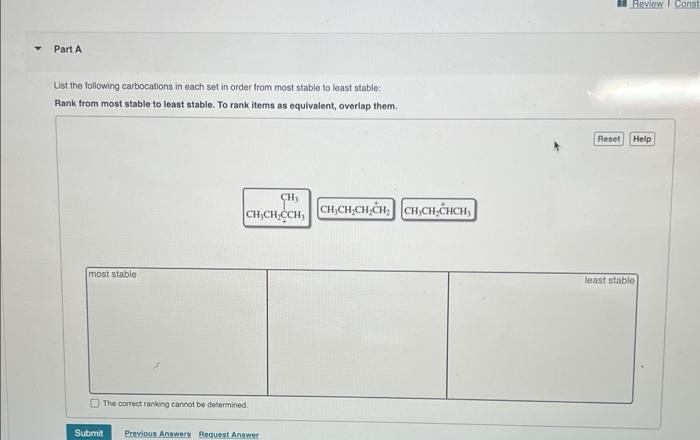 Solved List the following carbocations in each set in order | Chegg.com