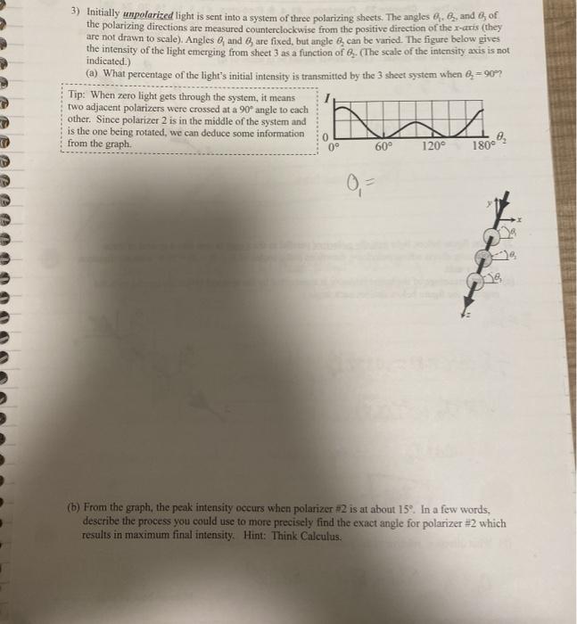 Solved 3) Initially unpolarized light is sent into a system | Chegg.com