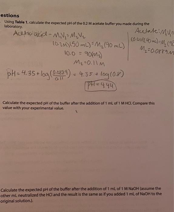 Solved III. Measurement of pH A. B. 0.2M acetate buffer 4.35 | Chegg.com