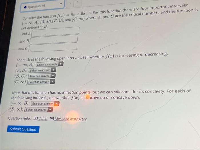 Solved Consider the function f(x)=8x+5x−1. For this function | Chegg.com