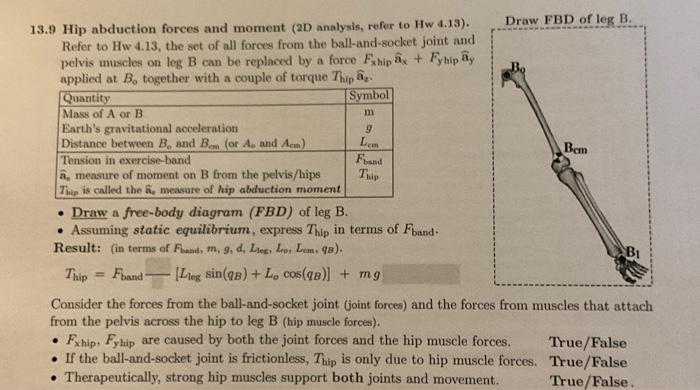 Solved 13.9 Hip abduction forces and moment (2D analysis, | Chegg.com