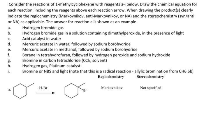 Solved Consider the reactions of 1-methylcyclohexene with | Chegg.com