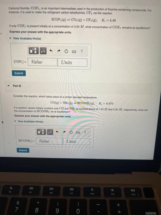 Solved Carbonyl fluoride, COF2, is an important intermediate | Chegg.com