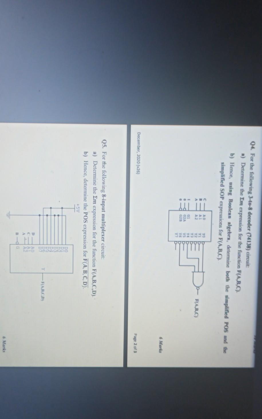 Solved Q4. For the following 3-to-8 decoder (74138) circuit: | Chegg.com