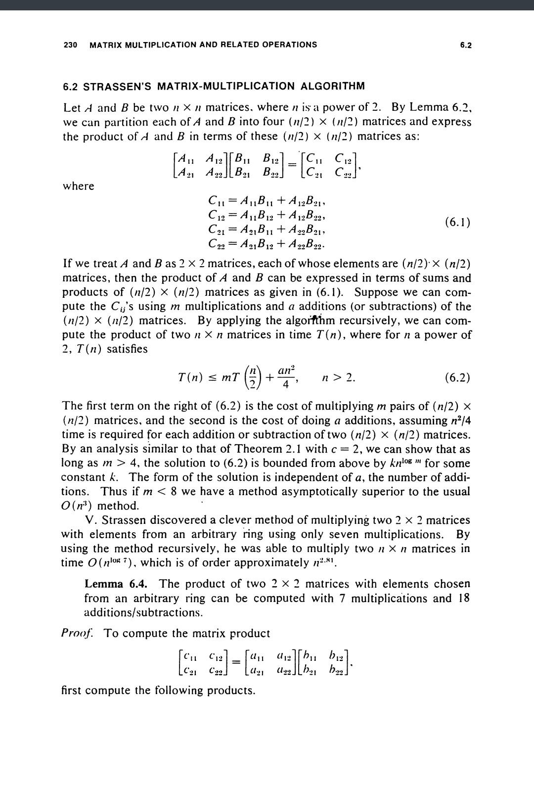 (5 points) Refer to Strassen’s algorithm for matrix | Chegg.com