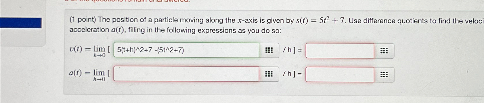 Solved (1 ﻿point) ﻿The position of a particle moving along | Chegg.com