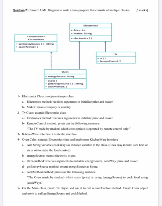 Solved Question 2: Convert UML Diagram to write a Java | Chegg.com