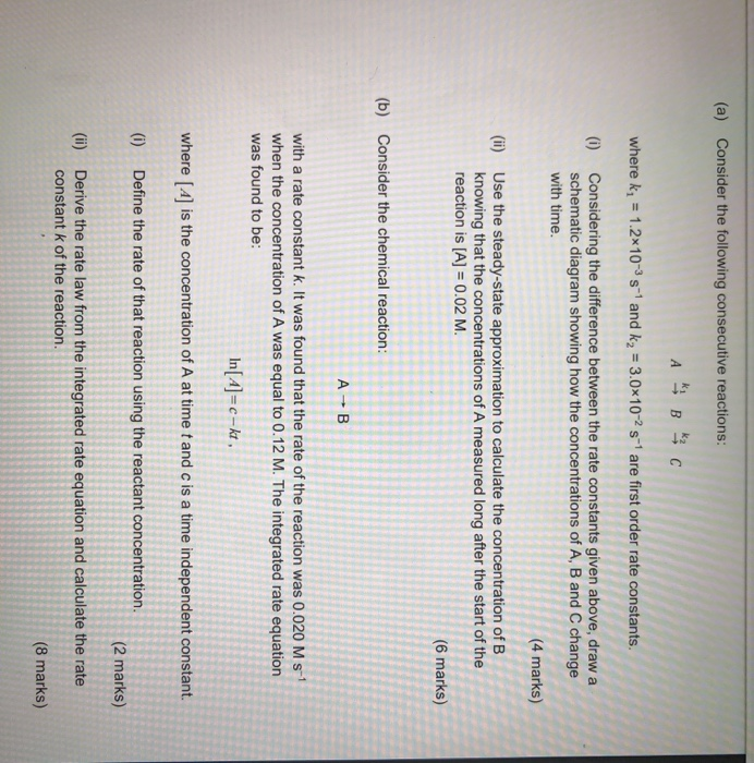 Solved (a) Consider the following consecutive reactions: А в | Chegg.com