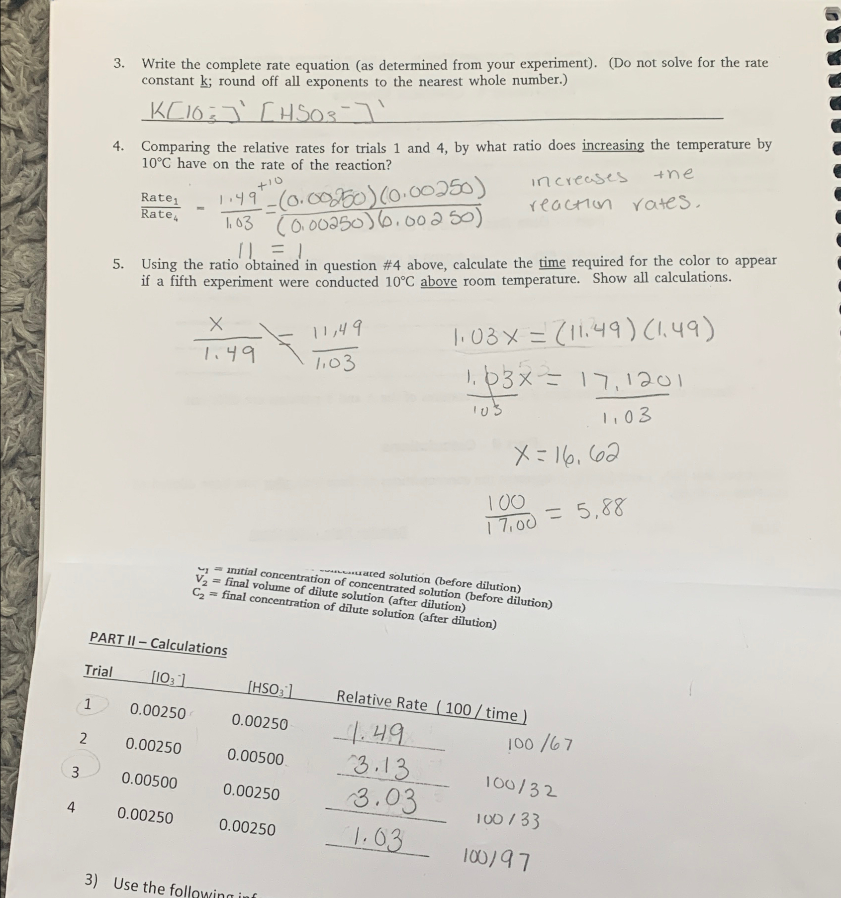 Write the complete rate equation (as determined from | Chegg.com