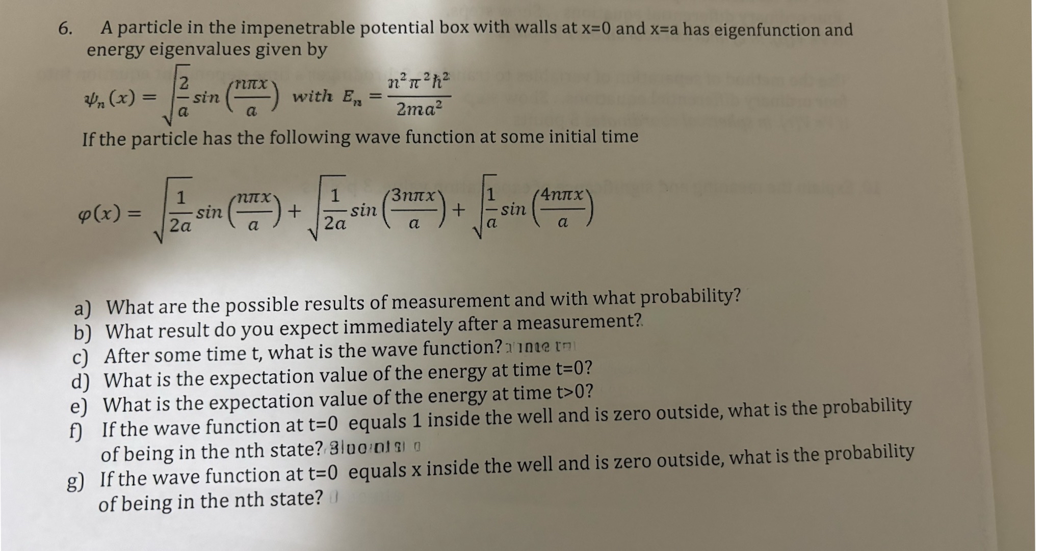 Solved A particle in the impenetrable potential box with | Chegg.com