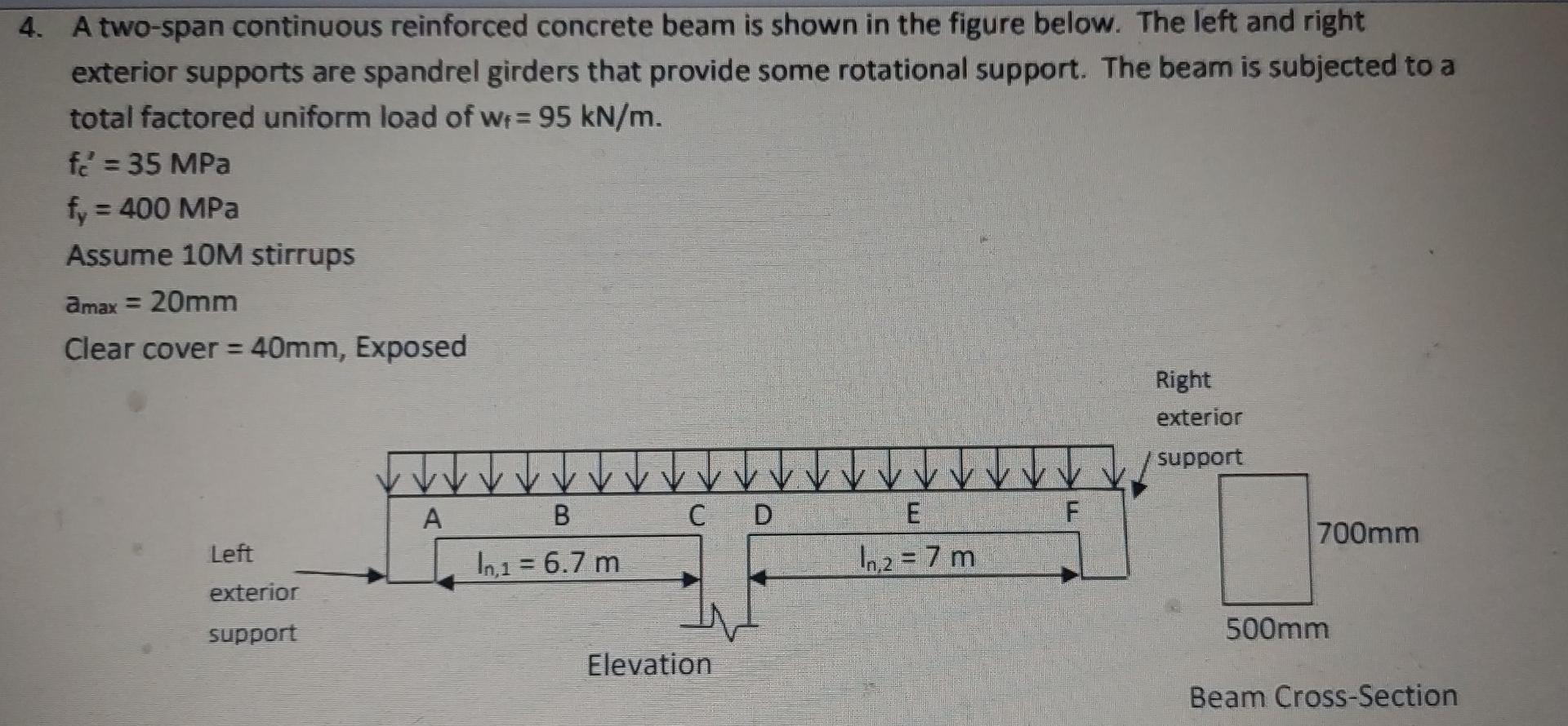 = 4. A two-span continuous reinforced concrete beam | Chegg.com