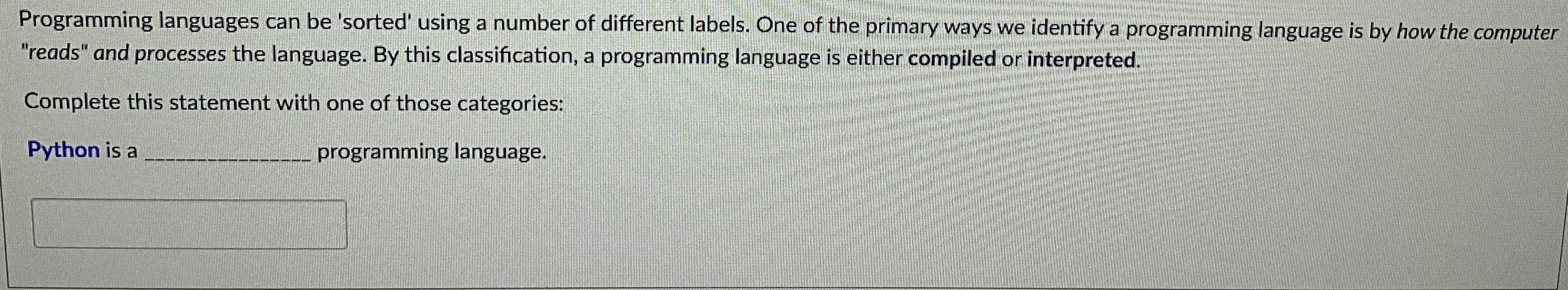 Solved Programming languages can be 'sorted' using a number | Chegg.com