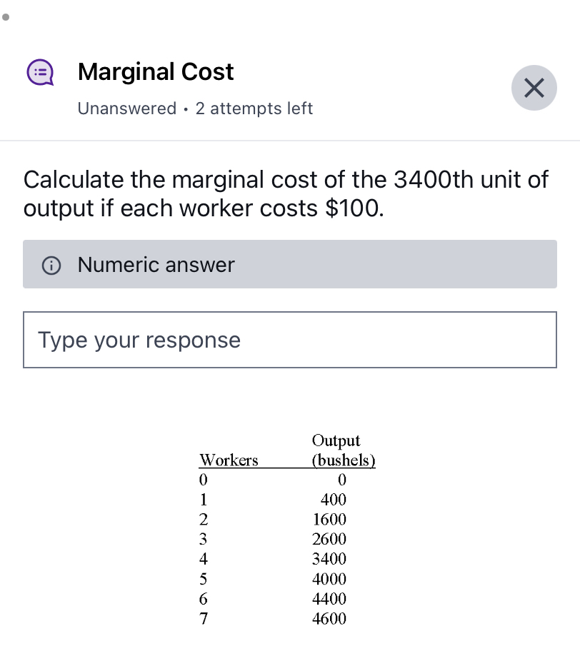 Solved Calculate the marginal cost of the 3400th unit of | Chegg.com
