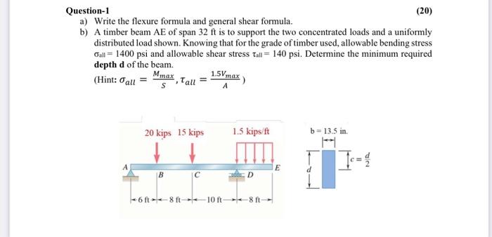 Solved Question-1 a) Write the flexure formula and general | Chegg.com