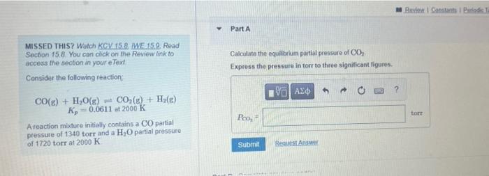 Solved A reaction mixture initially contains a CO partial | Chegg.com