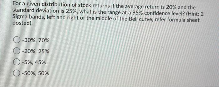 Solved For a given distribution of stock returns if the | Chegg.com