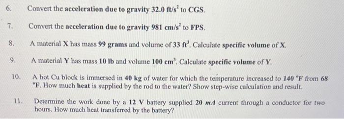 Solved 6. Convert the acceleration due to gravity 32.0ft/s2 | Chegg.com