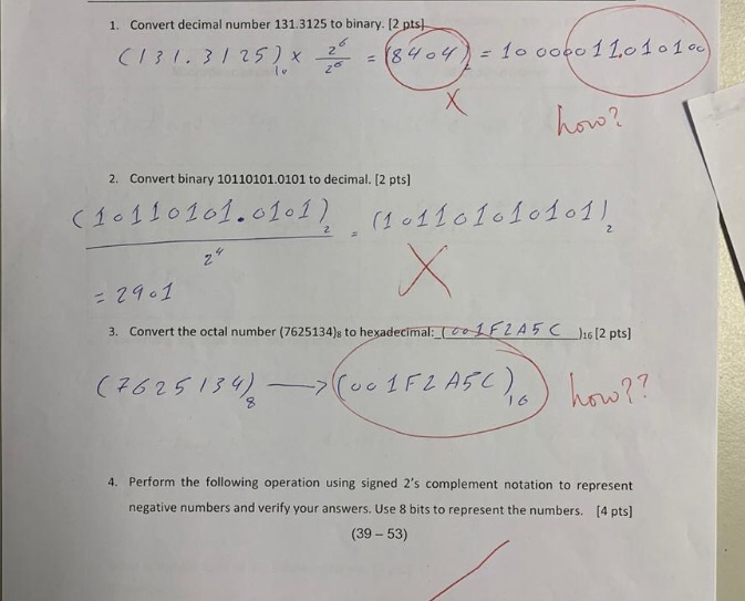 Solved 1. Convert decimal number 131.3125 to binary. (2 ptst | Chegg.com