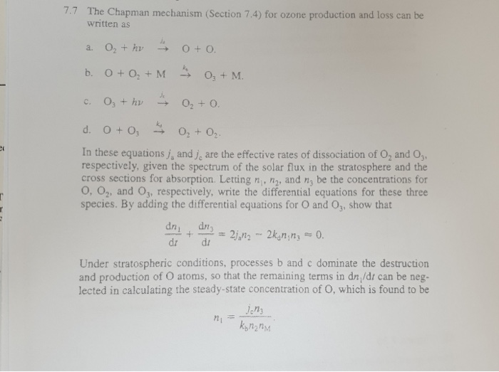 Solved 7.7 The Chapman mechanism (Section 7.4) for ozone | Chegg.com