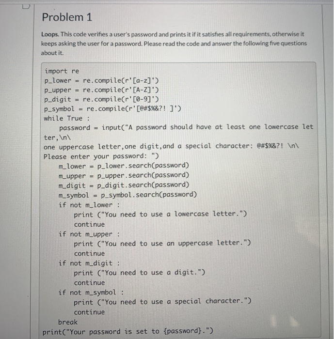 Solved Problem 1 Loops This Code Verifies A Users Password 