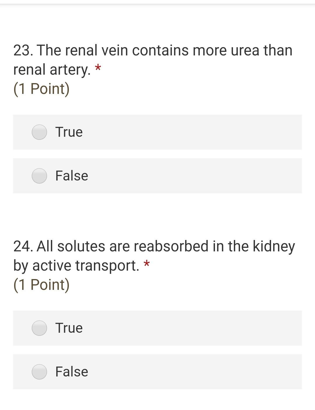 Solved 23. The renal vein contains more urea than renal | Chegg.com