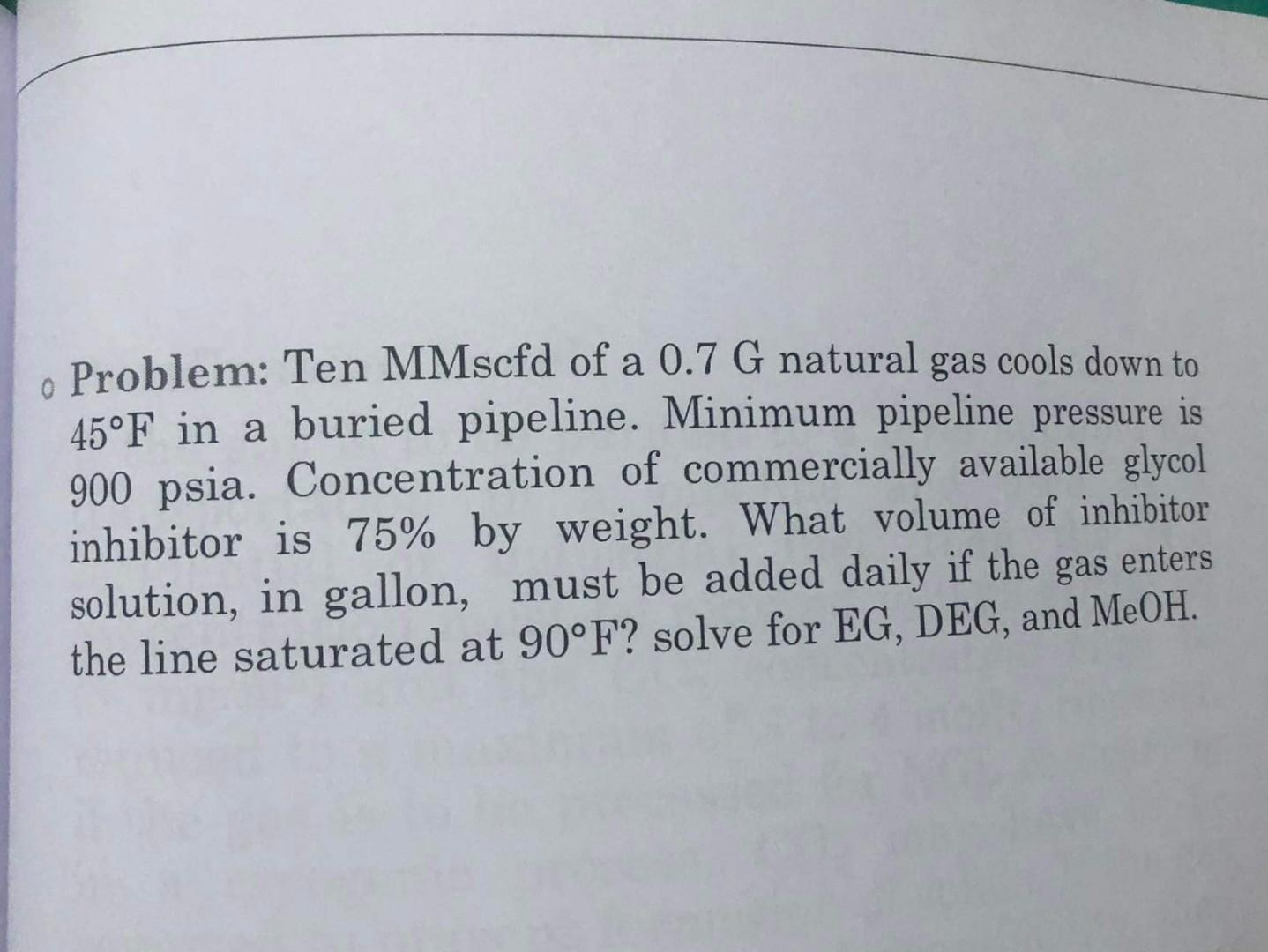 Solved e Problem: Ten MMscfd of a 0.7 G natural gas cools | Chegg.com