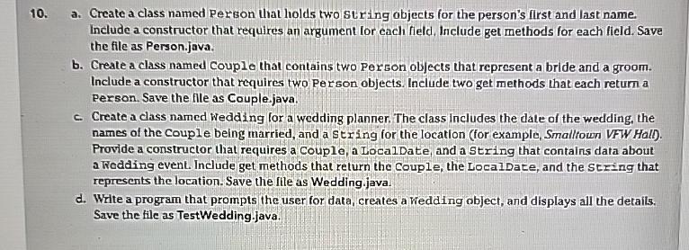 Solved a. ﻿Create a class named Person that holds two String | Chegg.com