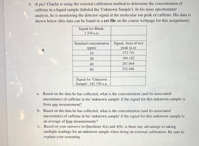 4. (8pts)′ Charlie is using the external calibration | Chegg.com