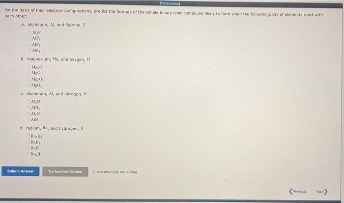 Solved Ramal On the basis of their electron configurations, | Chegg.com