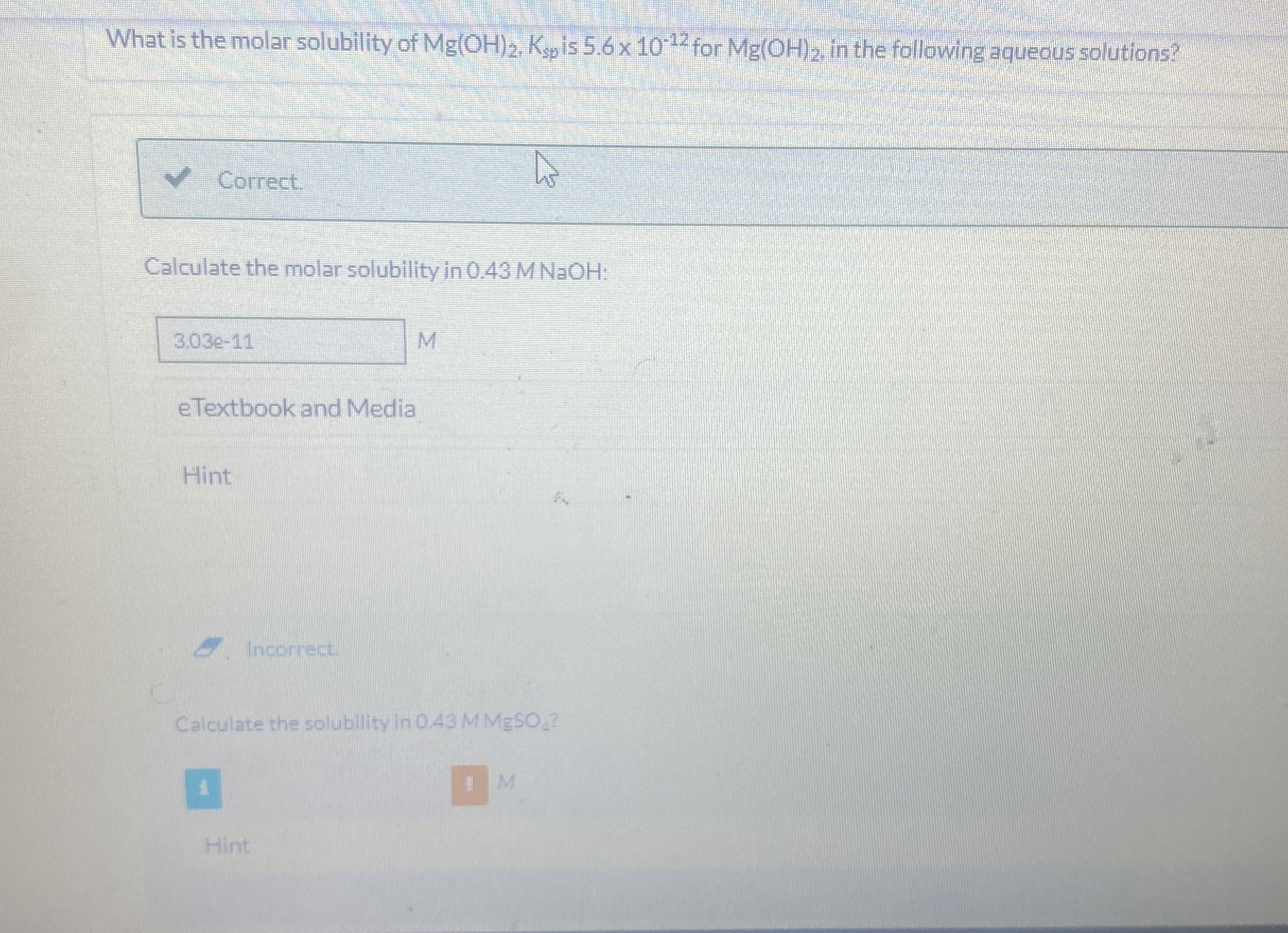 Solved What is the molar solubility of Mg(OH)2,Ksp ﻿is | Chegg.com