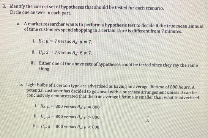 Solved Identify the correct set of hypotheses that should be | Chegg.com