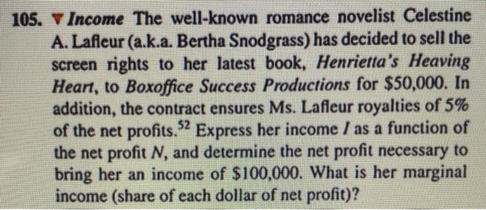 Solved 105. V Income The well-known romance novelist | Chegg.com