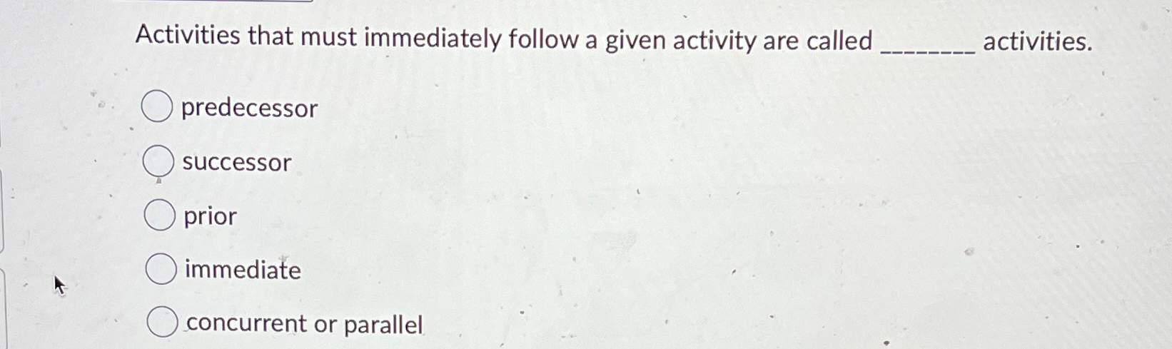 Solved Activities that must immediately follow a given | Chegg.com