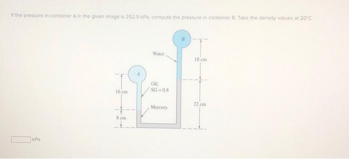 Solved If the pressure in container A in the given image is | Chegg.com