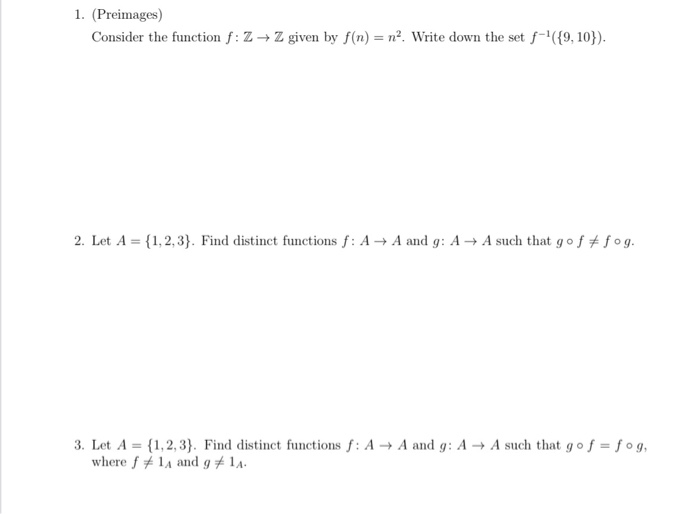 Solved 1. (Preimages) Consider the function f: Z+Z given by | Chegg.com