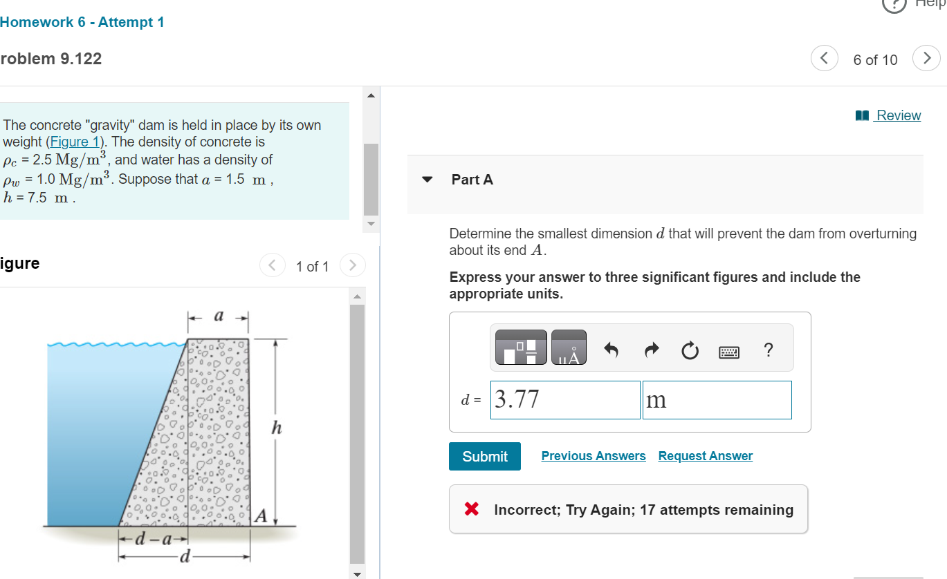 Solved Homework 6 - ﻿Attempt 1roblem 9.122The concrete | Chegg.com