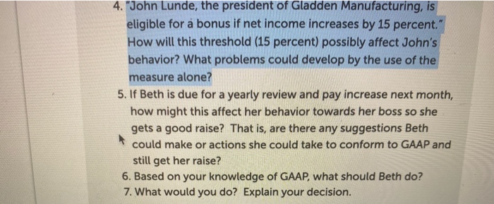 Solved John Lunde, the president of Gladden Manufacturing, | Chegg.com