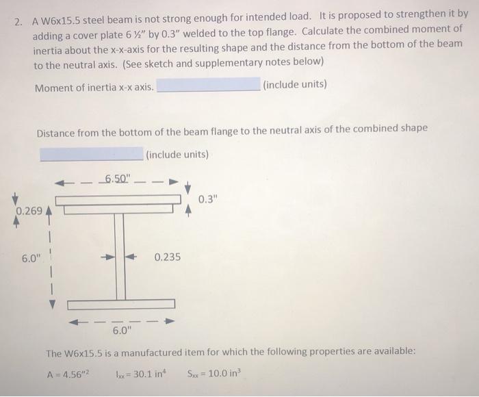 Solved 2. A W6x15.5 steel beam is not strong enough for | Chegg.com
