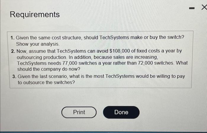 Solved TechSystems manufactures an optical switch that it | Chegg.com