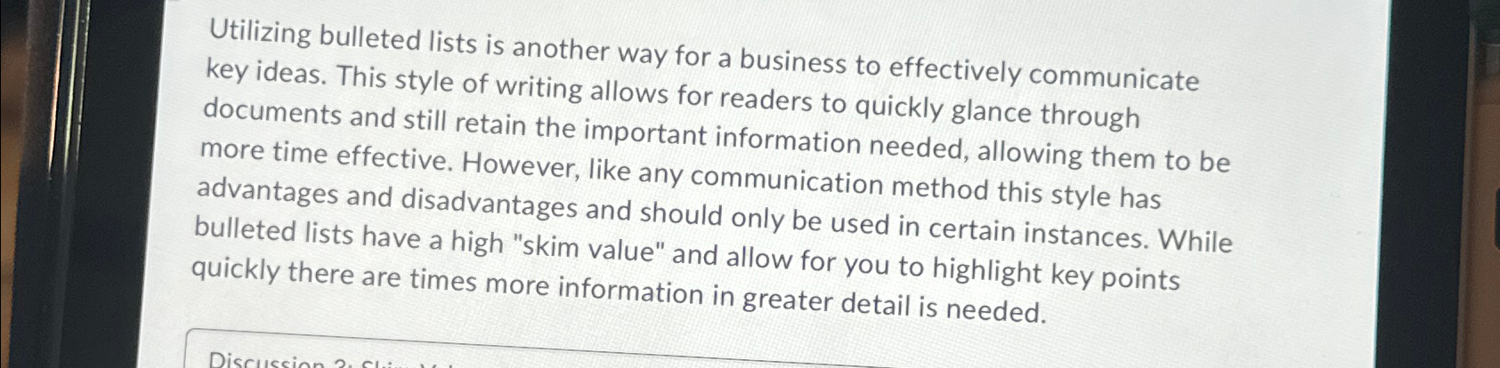Solved Utilizing bulleted lists is another way for a | Chegg.com