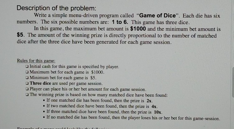 Solved Description of the problem: Write a simple | Chegg.com