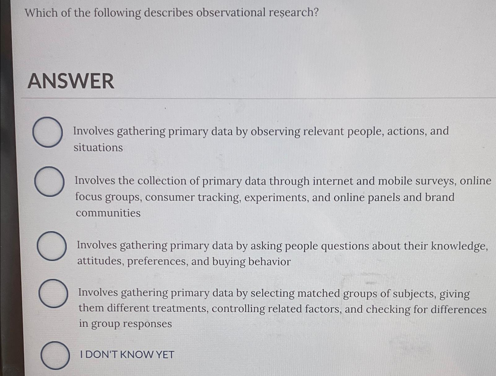 Solved Which of the following describes observational | Chegg.com