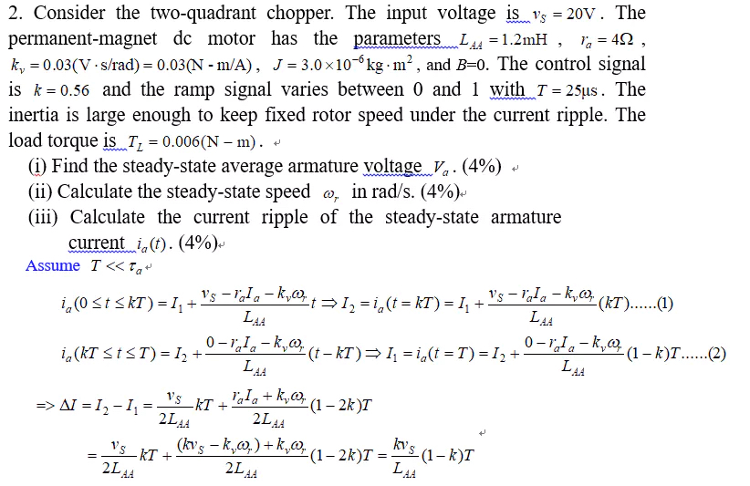Solved Consider the two-quadrant chopper. The input voltage | Chegg.com