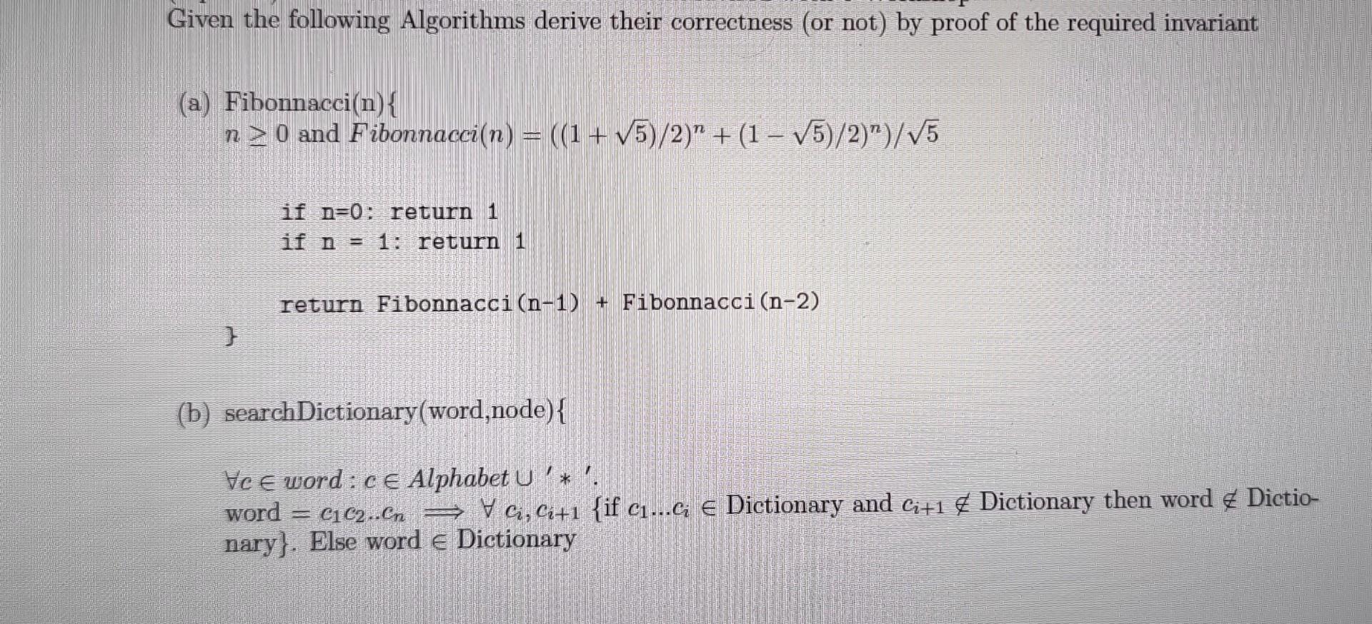 Solved Given the following Algorithms derive their | Chegg.com