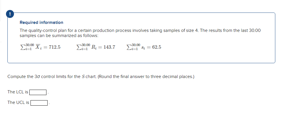 Solved Required informationThe quality-control plan for a | Chegg.com